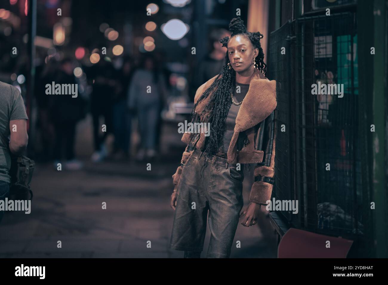 Black female model in Soho at night Stock Photo - Alamy