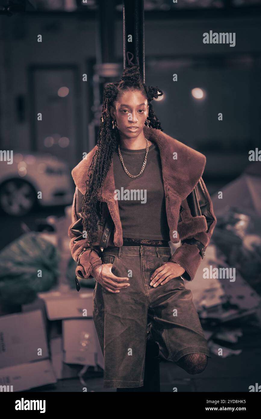Black female model in Soho at night Stock Photo - Alamy