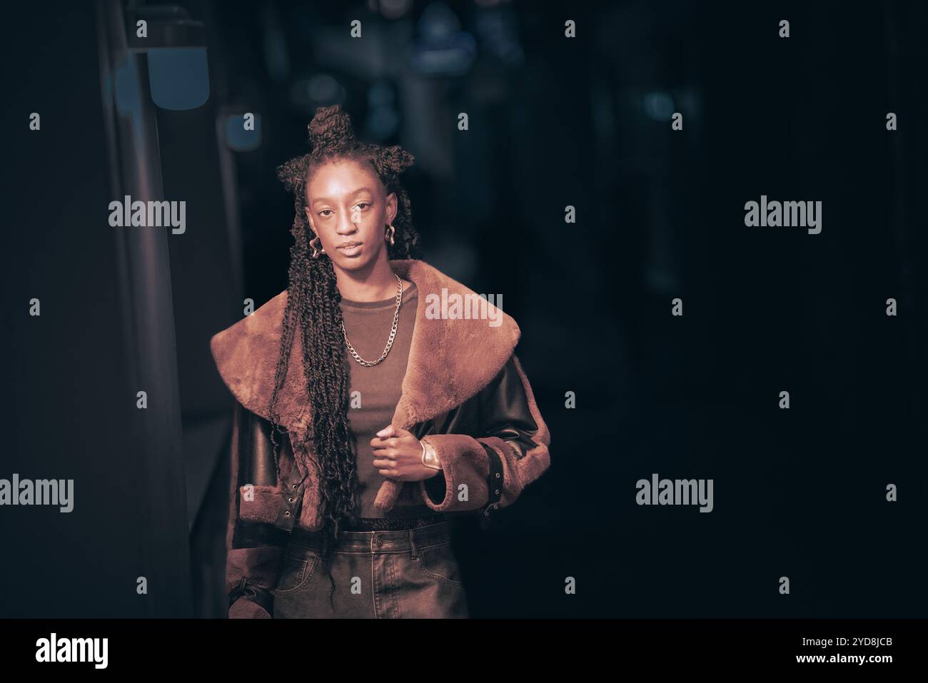 Black female model in Soho at night Stock Photo - Alamy
