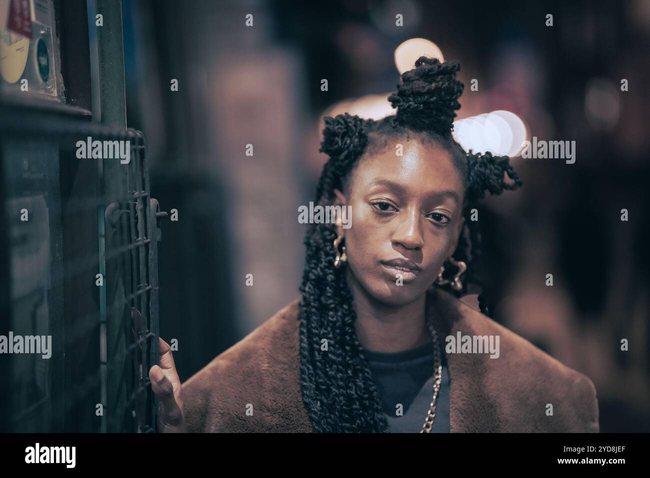 Black female model in Soho at night Stock Photo - Alamy