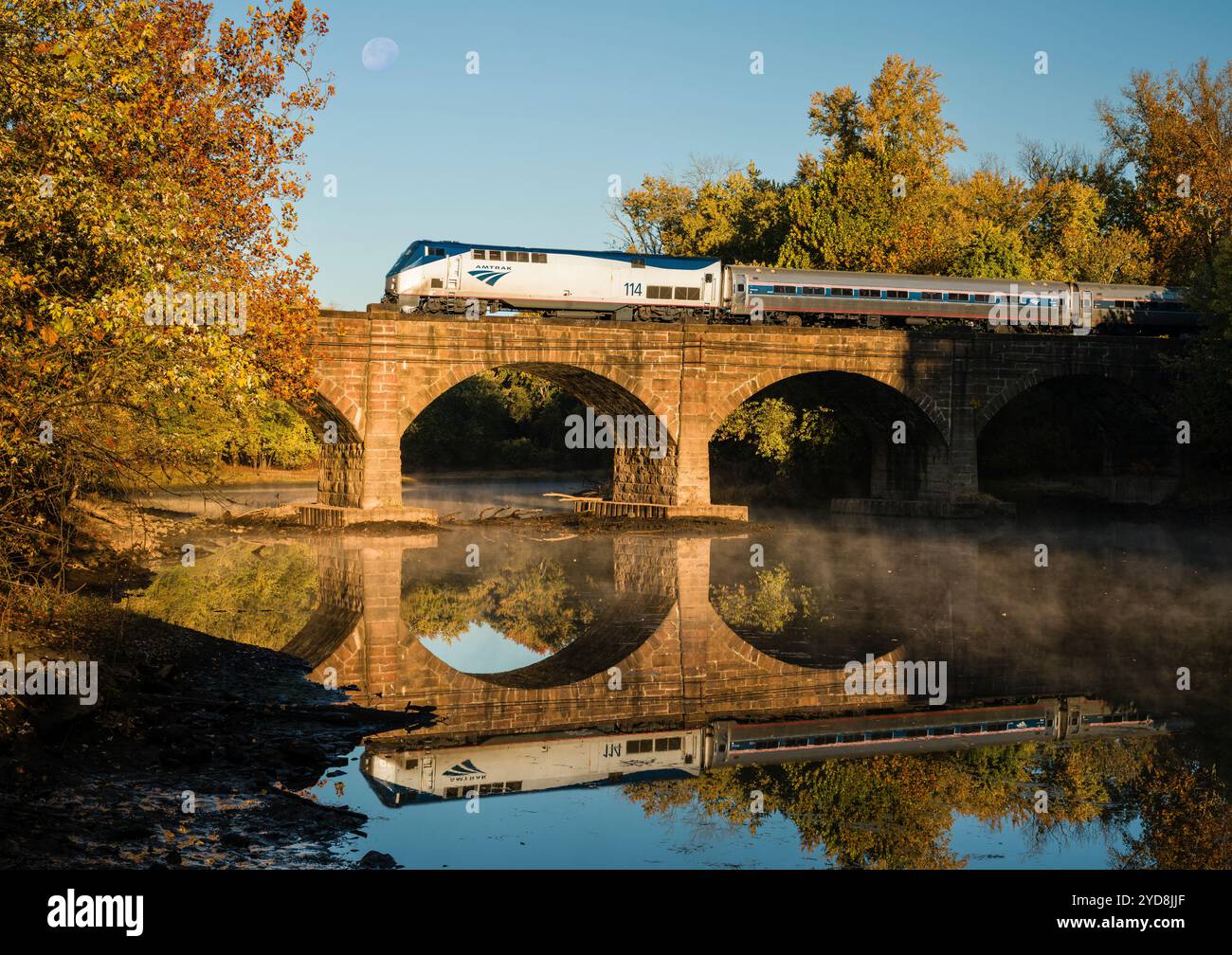Amtrak train crossing the Farmington River Railroad Bridge Windsor ...