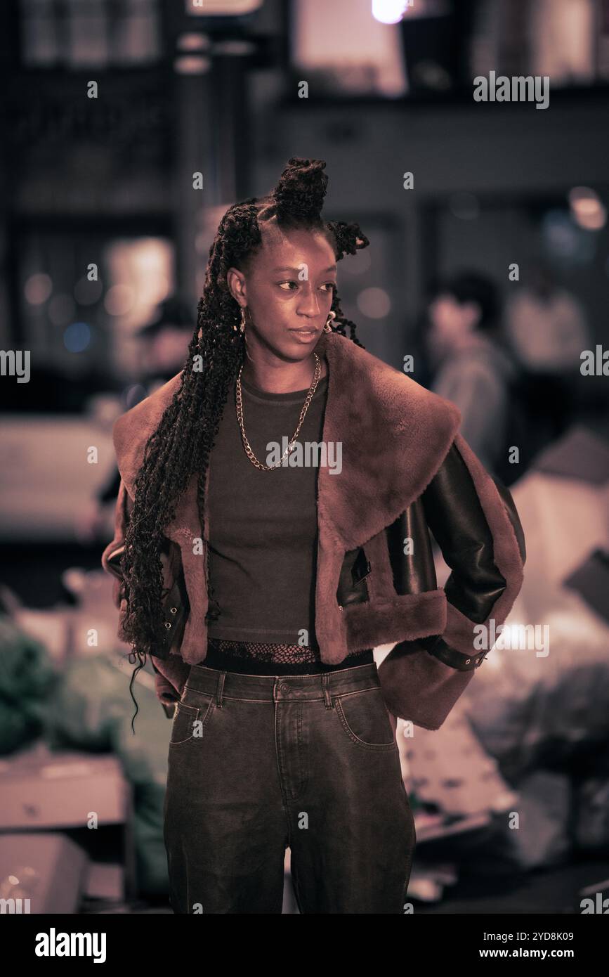 Black female model in Soho at night Stock Photo - Alamy