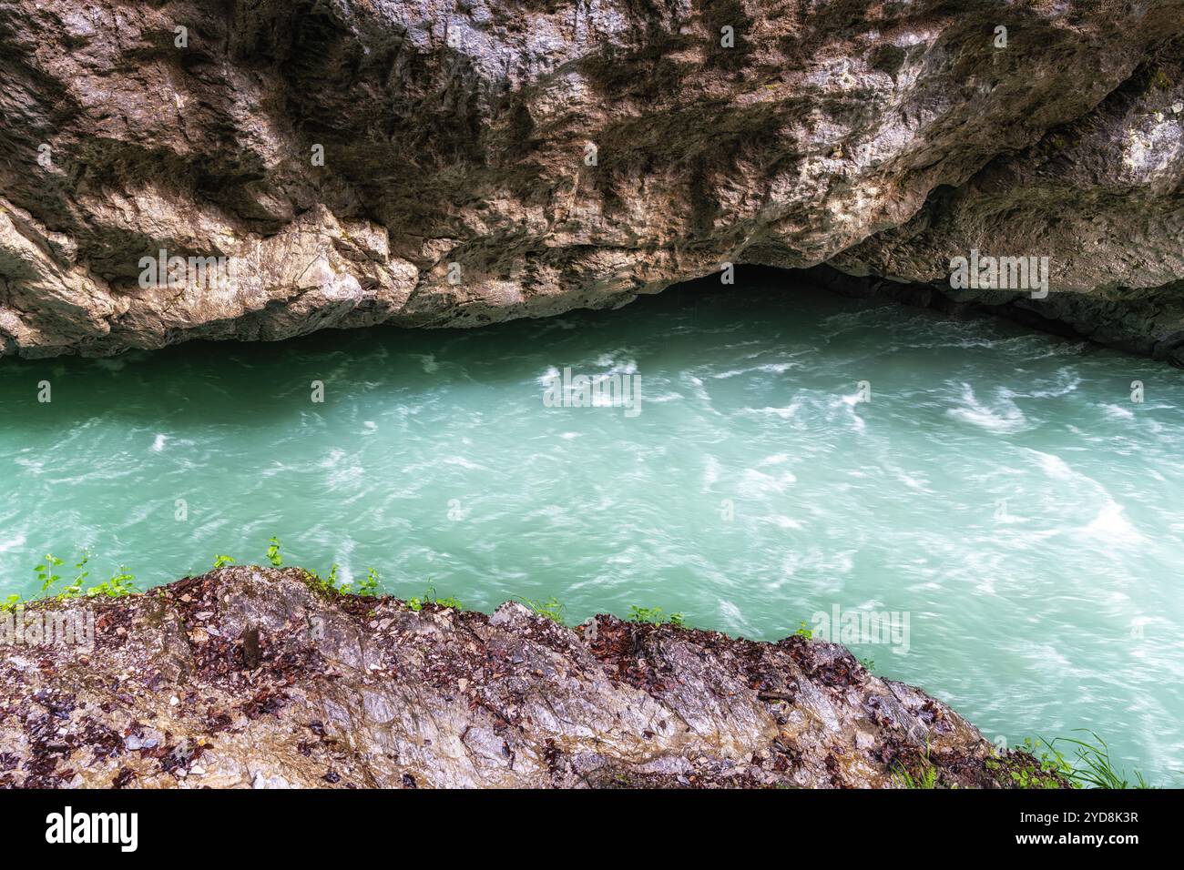 Aare Gorge limestone ridges and formations over the Aare River. Famous ...
