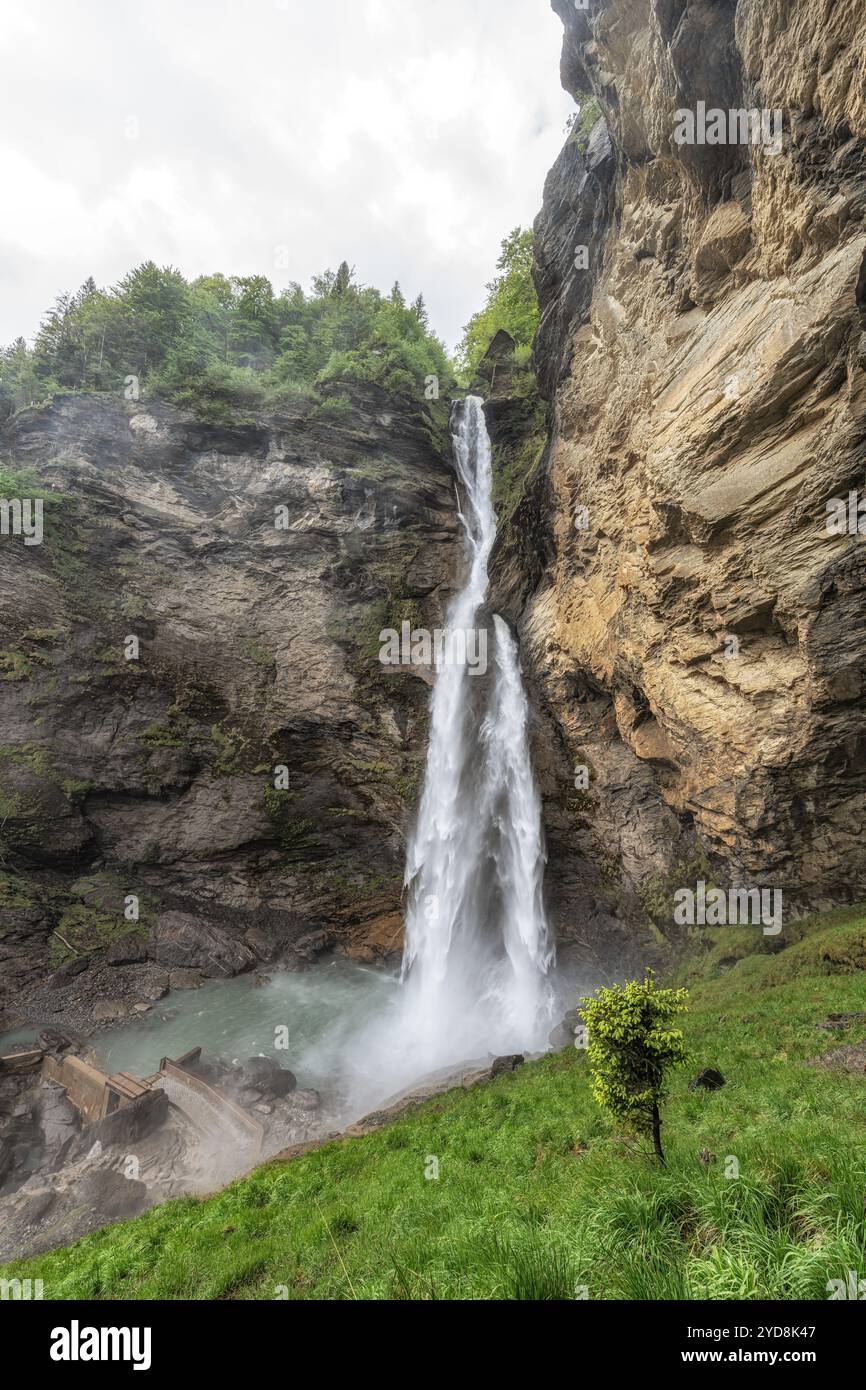 The view of Reichenbach Falls waterfall. Famous waterfall in Bernese ...