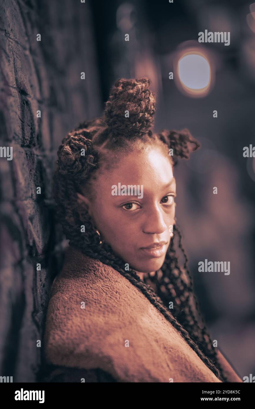 Black female model in Soho at night Stock Photo - Alamy