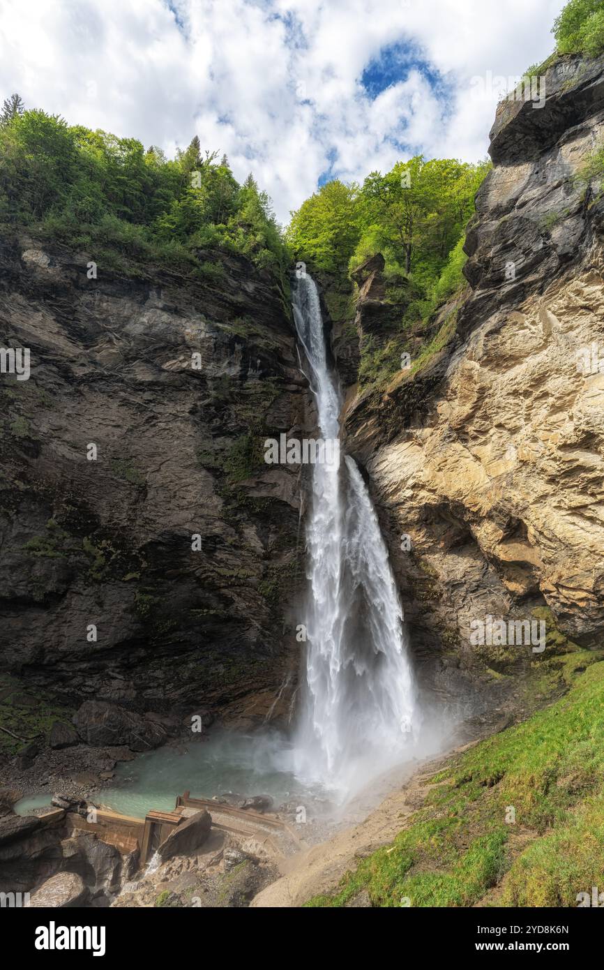 The view of Reichenbach Falls waterfall. Famous waterfall in Bernese ...