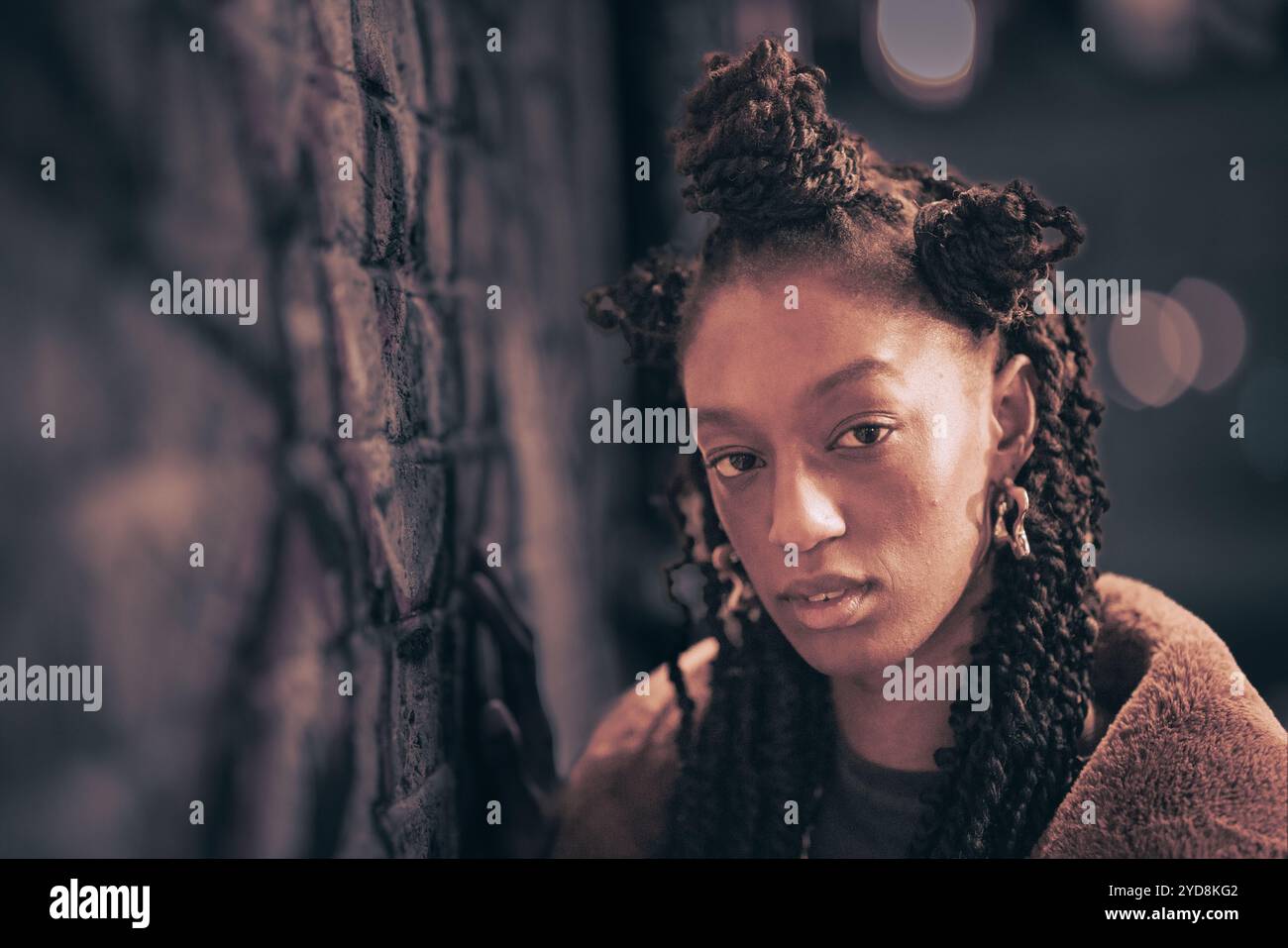 Black female model in Soho at night Stock Photo - Alamy