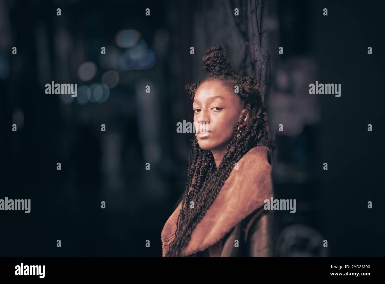 Black female model in Soho at night Stock Photo - Alamy
