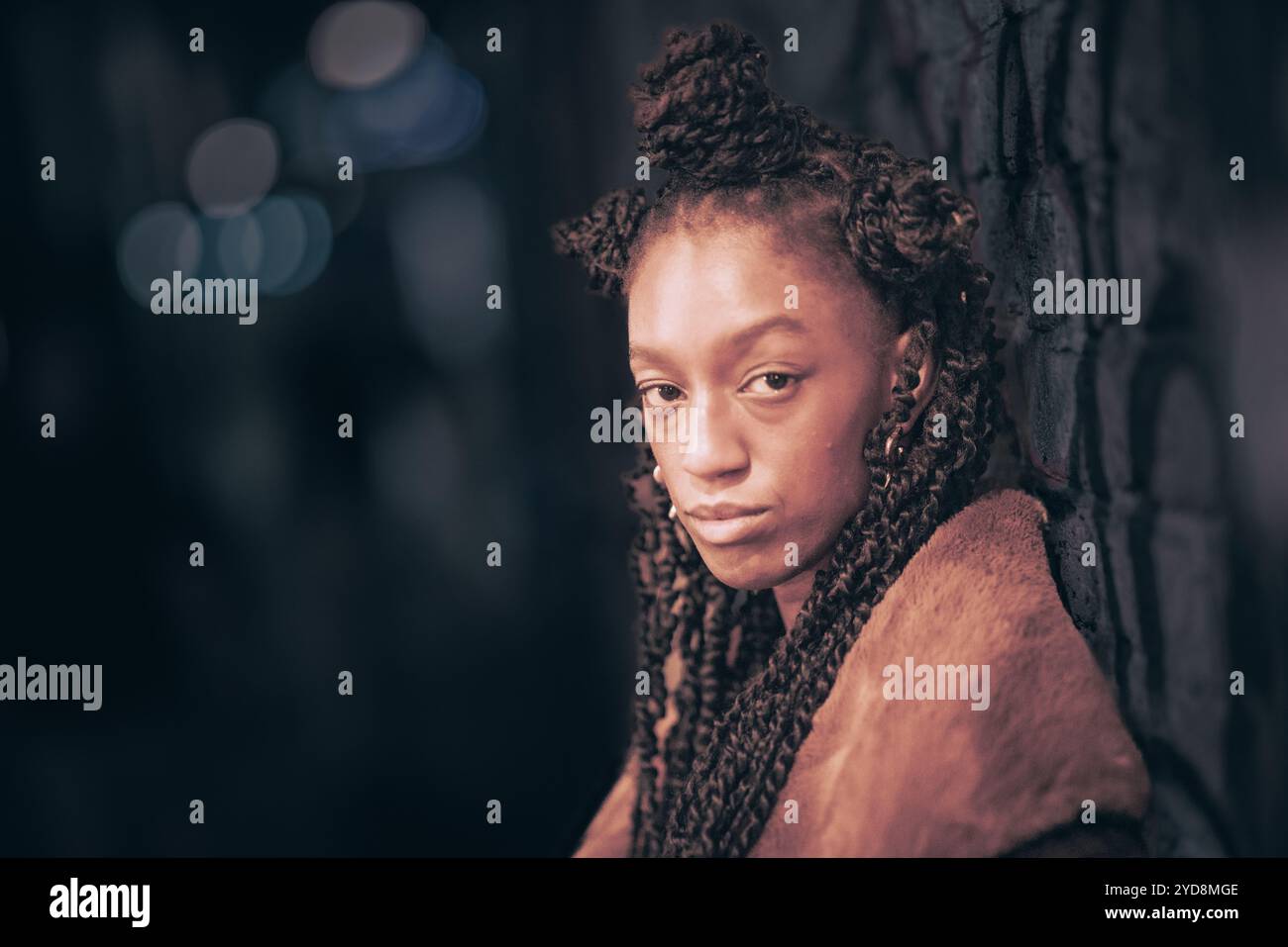 Black female model in Soho at night Stock Photo - Alamy