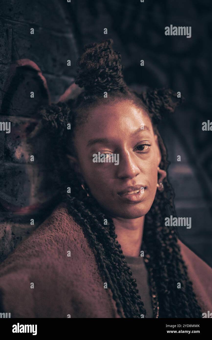 Black female model in Soho at night Stock Photo - Alamy