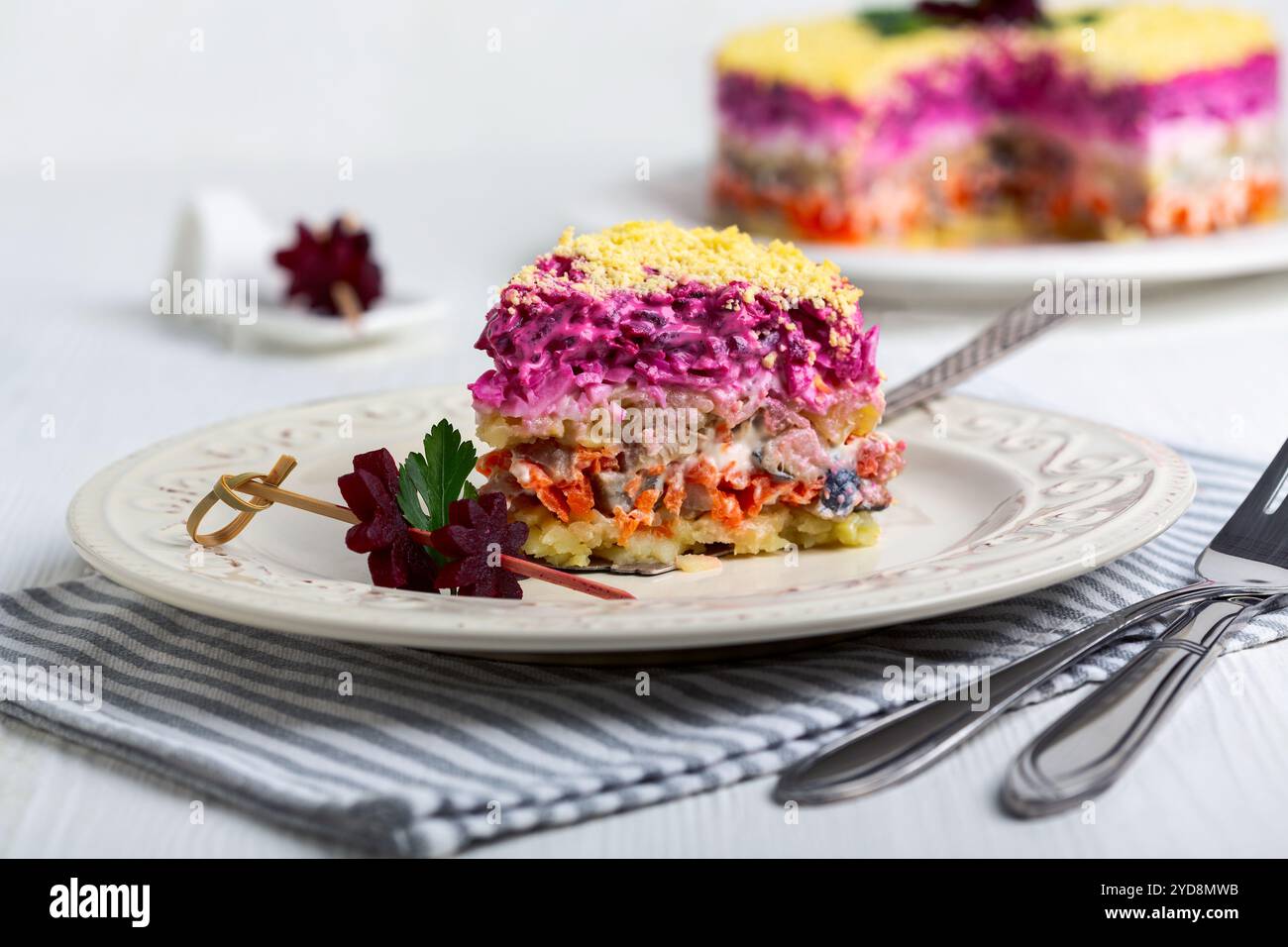 Russian herring salad under a fur coat Stock Photo - Alamy
