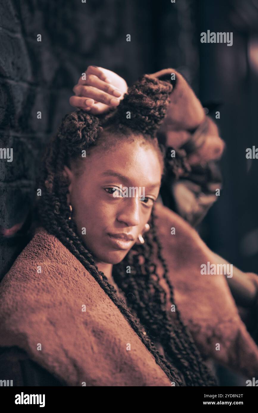Black female model in Soho at night Stock Photo - Alamy