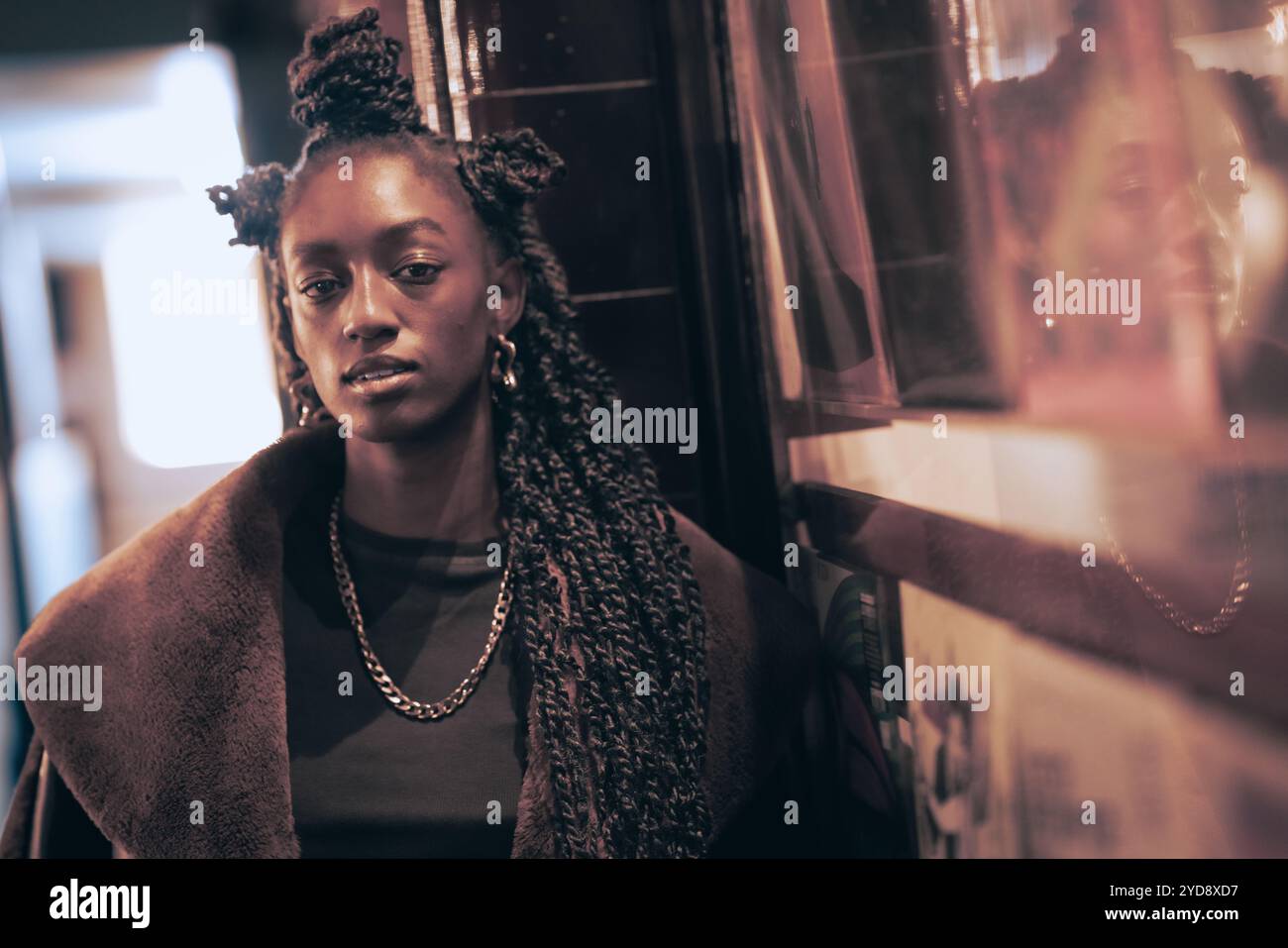 Black female model in Soho at night Stock Photo - Alamy