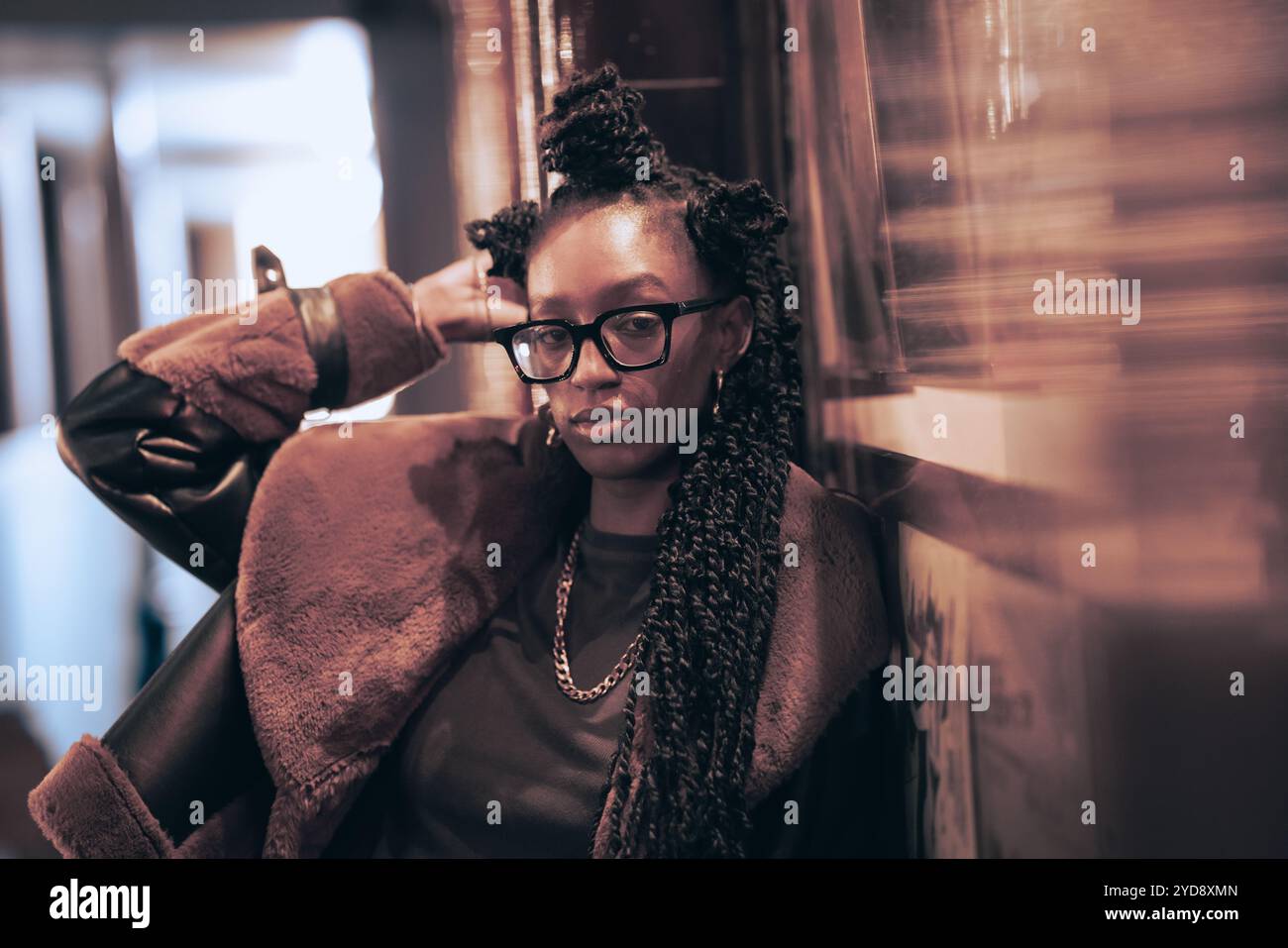Black female model in Soho at night Stock Photo - Alamy