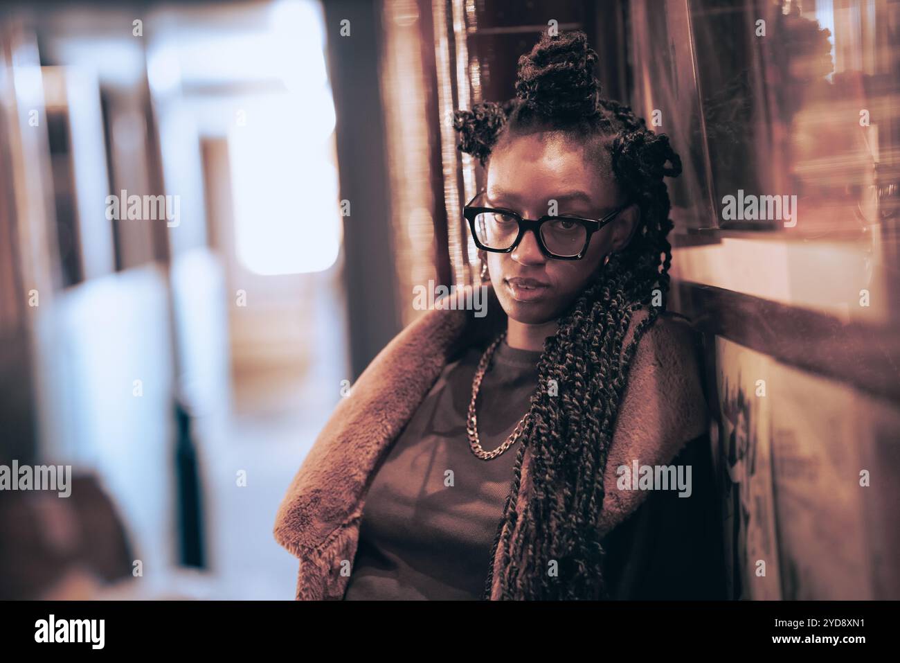 Black female model in Soho at night Stock Photo - Alamy