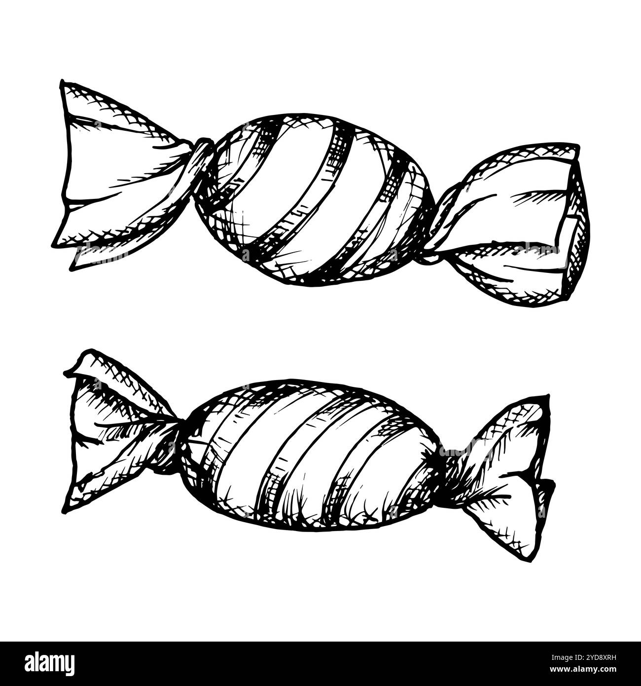 Hand drawn vector illustration of candy in wrapper with stripes ...