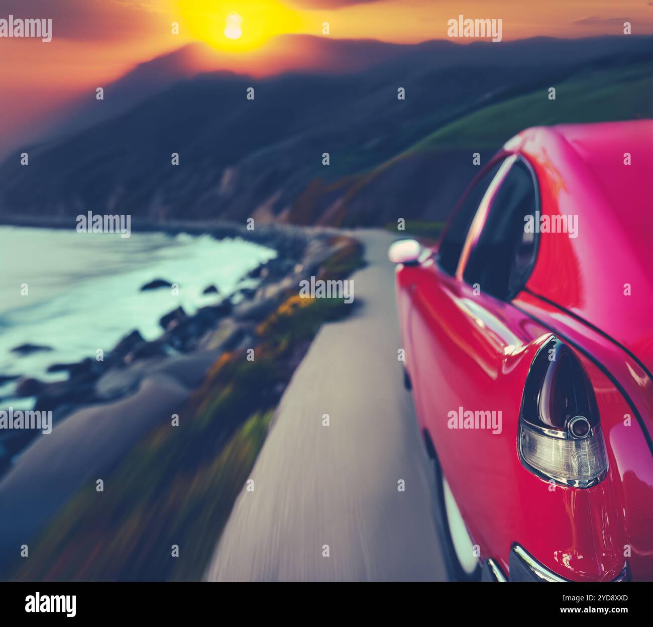 Stylized Classic Car On The Californian Coast Stock Photo - Alamy