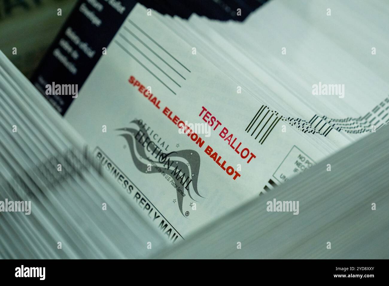 Shown are test ballots during a media preview at the Philadelphia ...