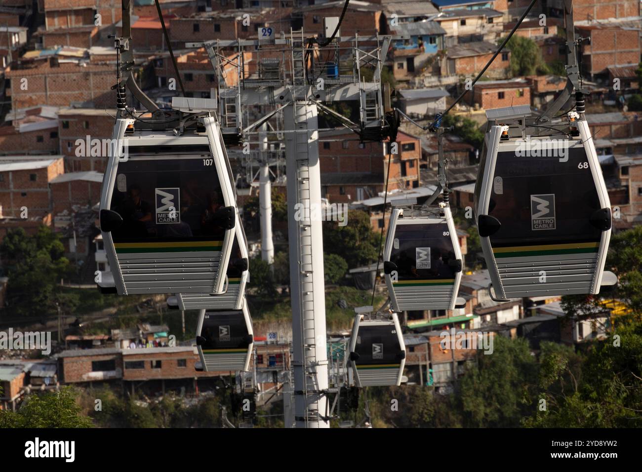 The famous metro system in Medellin, Colombia.includes elevated traiins ...