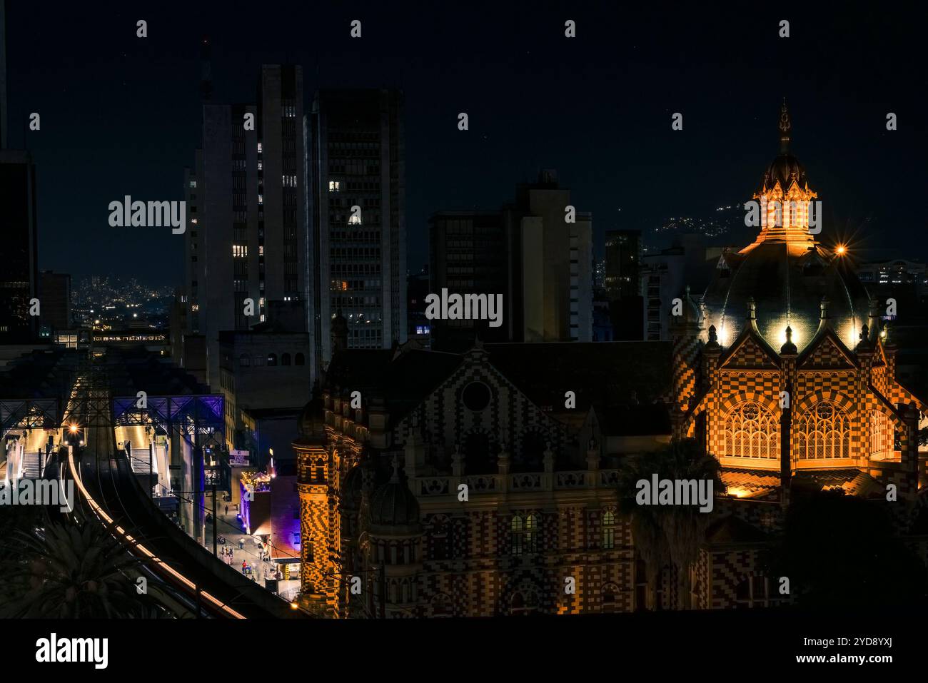 View of Plaza Botero and the famous metro system Medellin, Colombia ...