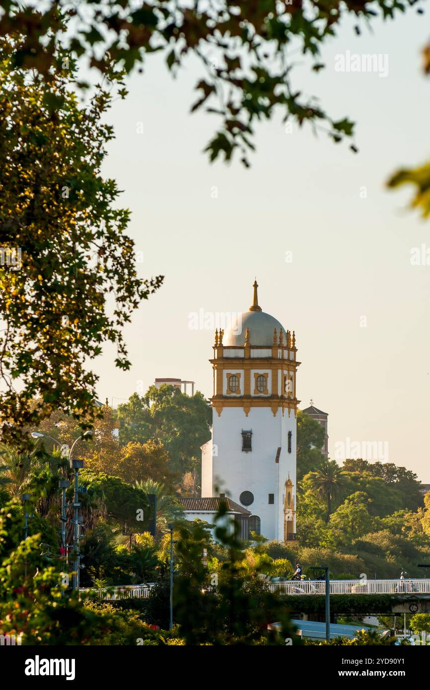 Moorish tower near Puento de San Telmo bridge, Seville, Andalusia ...
