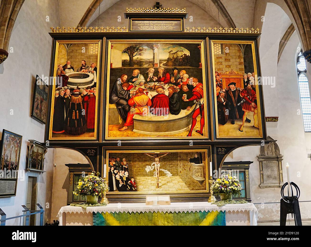 Reformation altar by Cranach; Protestant Church of St. Mary, Wittenberg ...