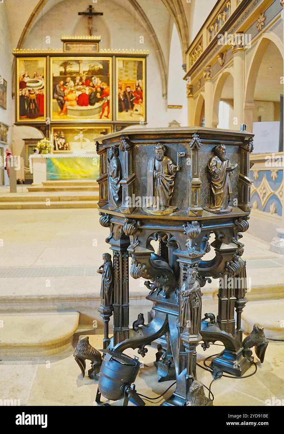Baptismal font 15th century in the Protestant Church of St. Mary ...