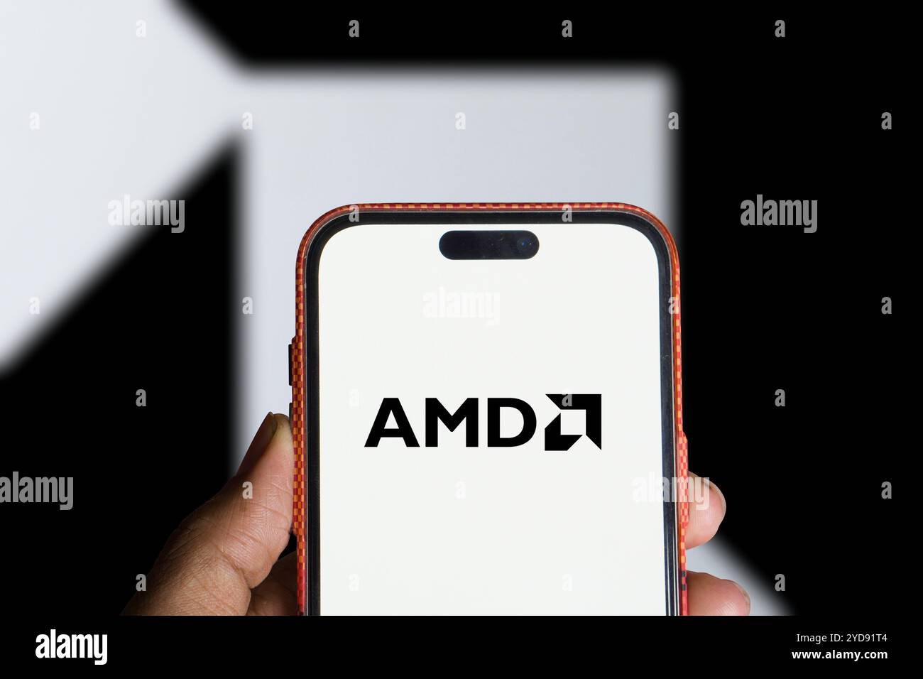 Dhaka, Bangladesh- 22 June 2024: AMD logo is displayed on smartphone ...