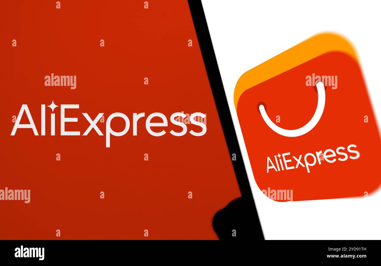 Dhaka, Bangladesh- 22 June 2024: AliExpress logo is displayed on ...