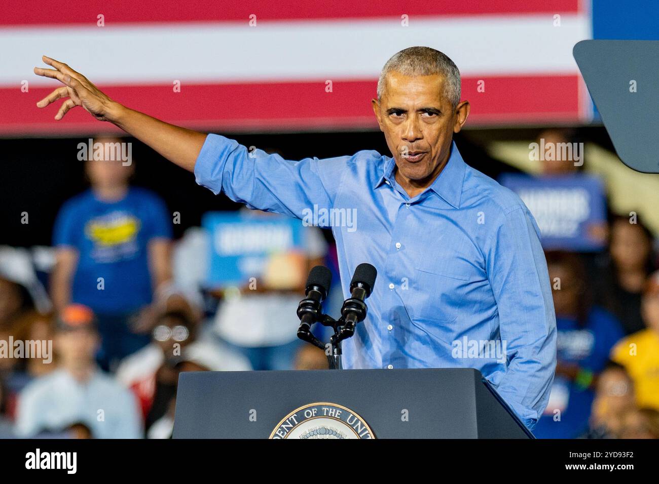 Former president Barack Obama attends a VP Harris star-studded campaign ...