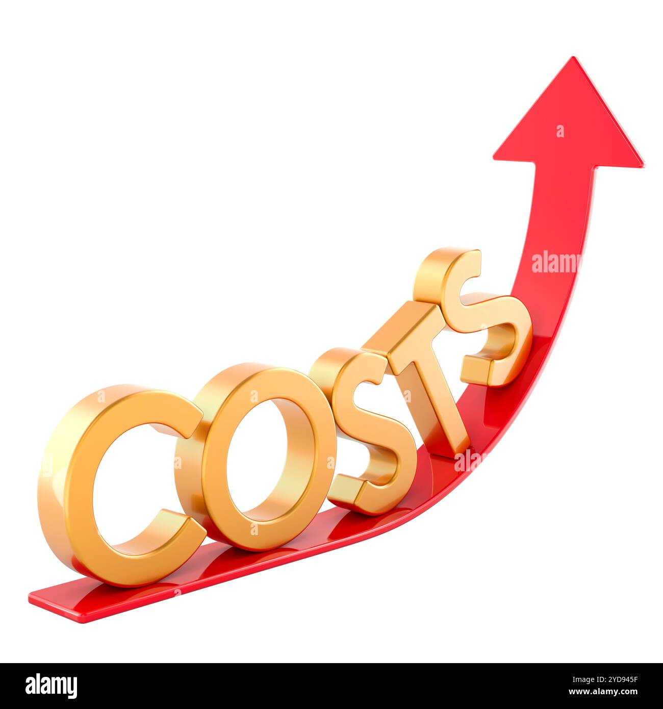 Costs with growth red arrow, 3D rendering isolated on white background ...