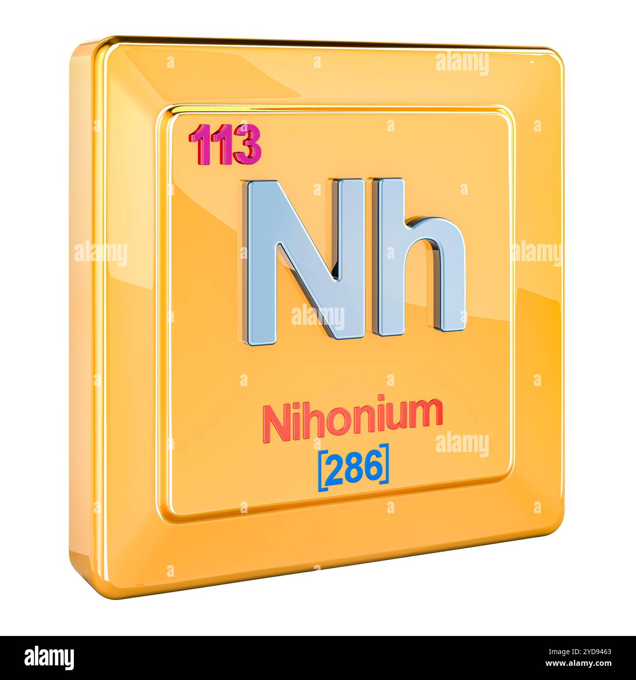 Nihonium Nh, chemical element sign with number 113 in periodic table ...