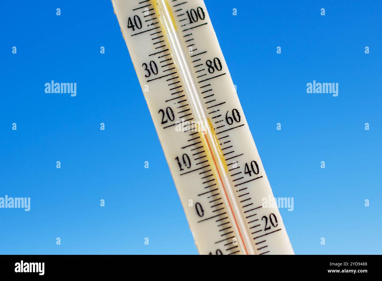 This image features a closeup of a thermometer that is indicating a ...
