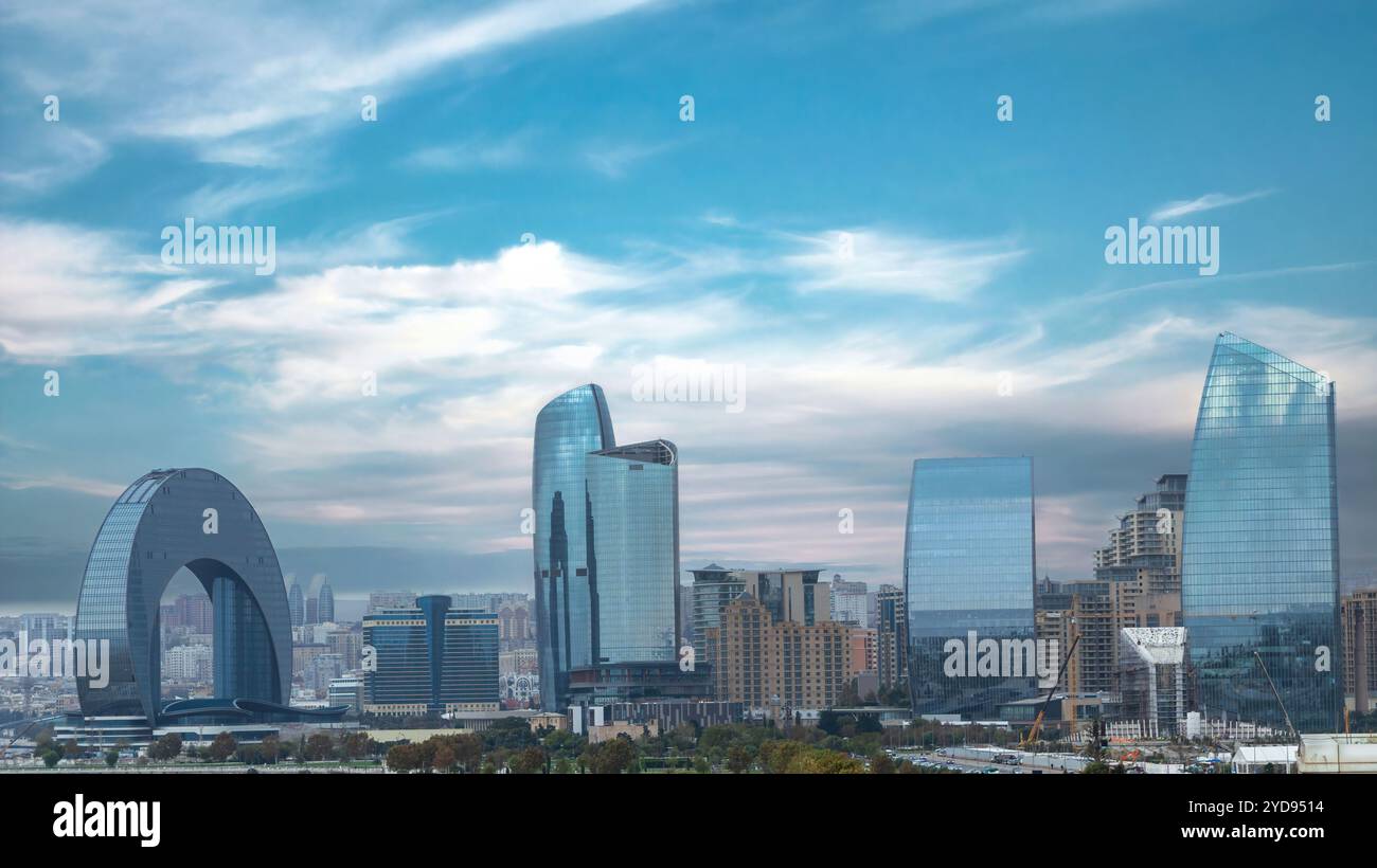 Baku Azerbaijan skyline with The Crescent Development Project and Port ...