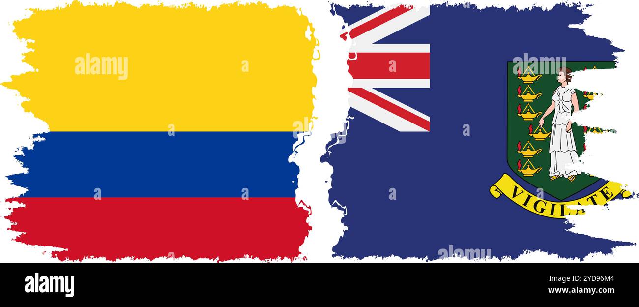 British Virgin Islands and Colombia grunge flags connection, vector ...