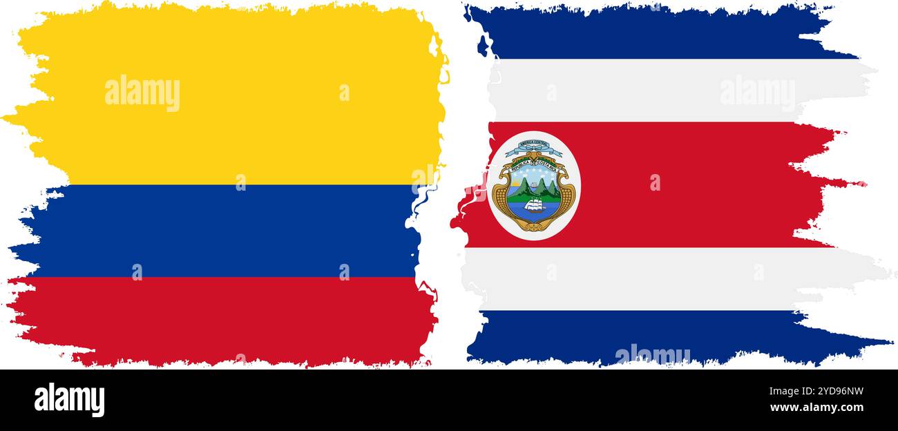 Costa Rica and Colombia grunge flags connection, vector Stock Vector ...