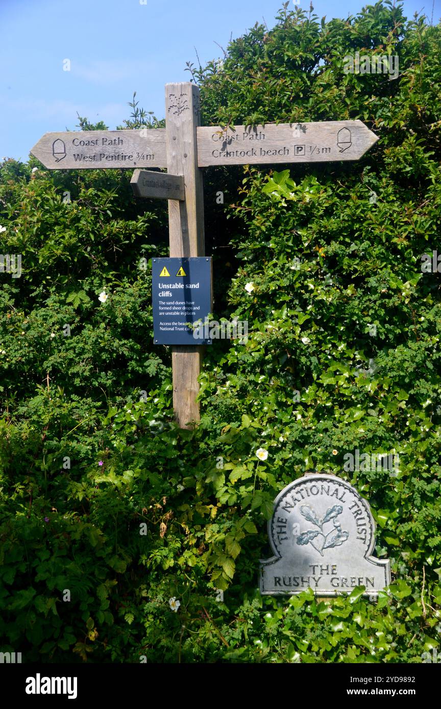 Wooden Signpost for West Pentire and Crantock Beach from Rushy Green on ...