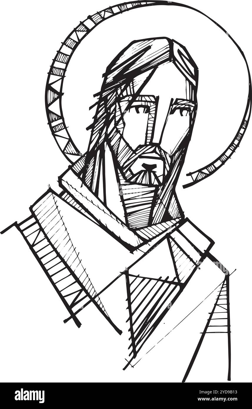 Hand drawn vector illustration or drawing of Jesus Christ face Stock ...