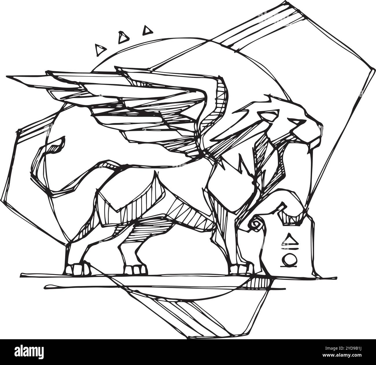 Hand drawn vector illustration or drawing of Saint Matthew Lion Hand ...