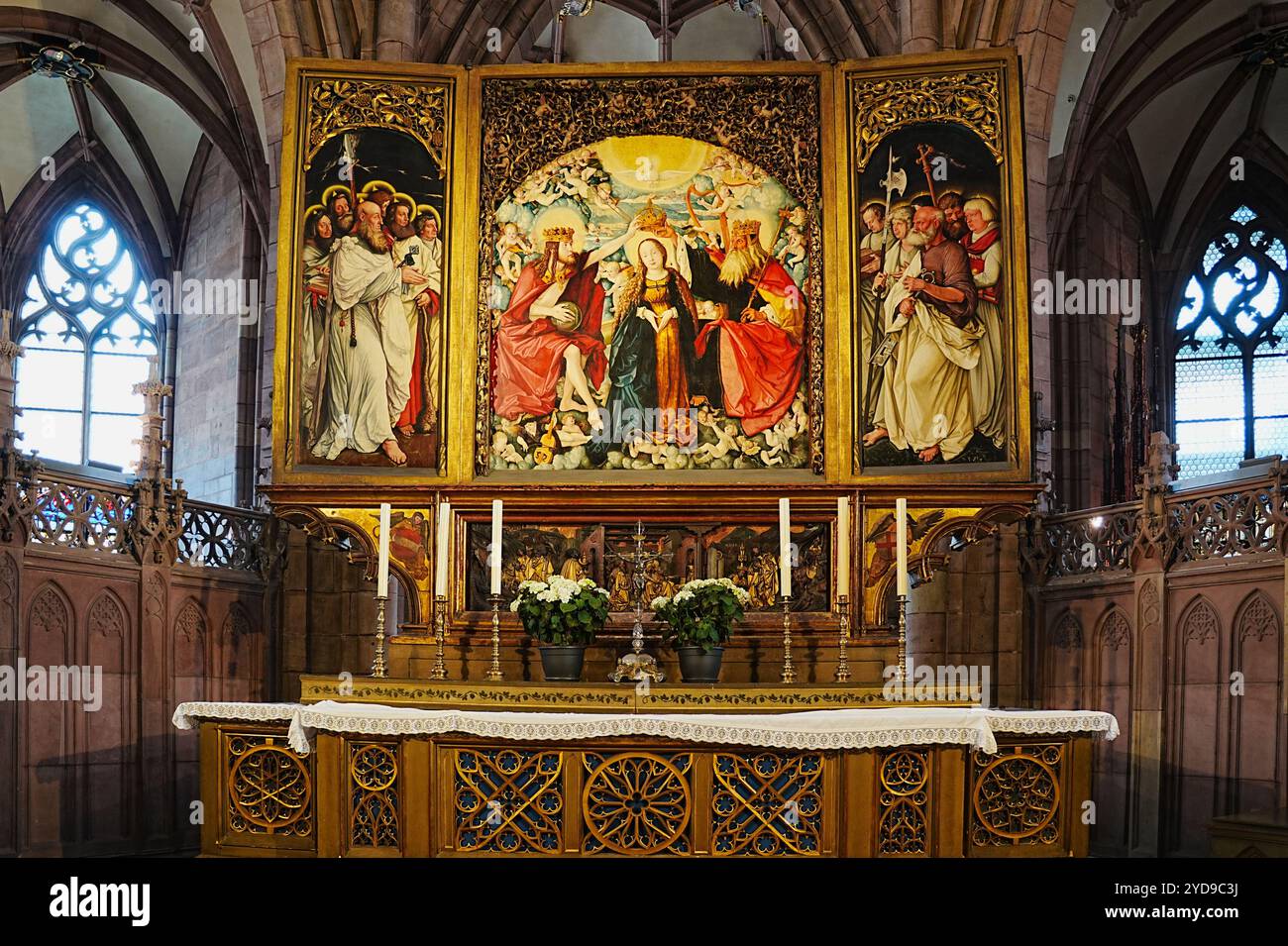 High altar with crowning of the Virgin Mary and apostles; Freiburg ...