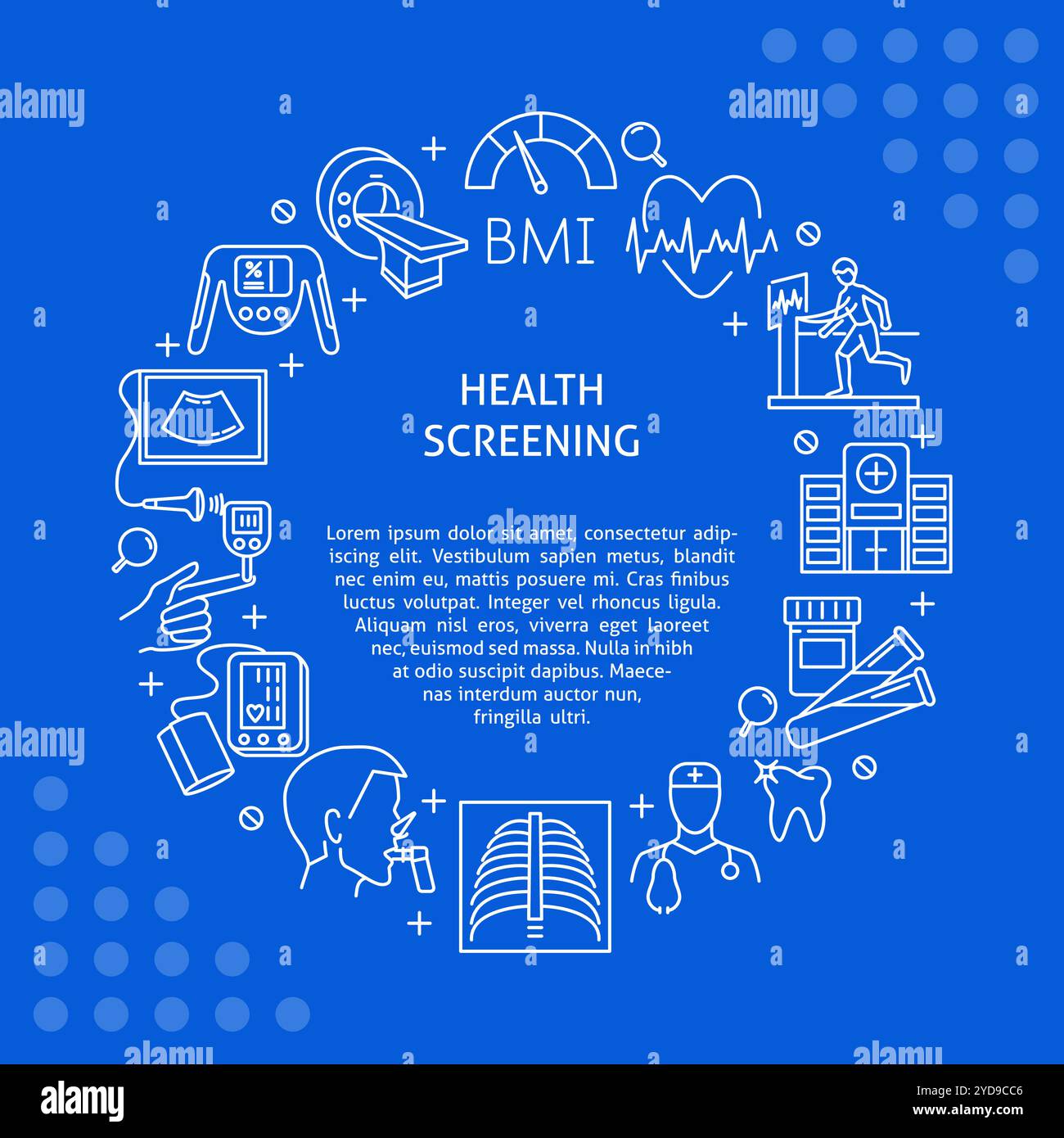 Health screening round banner with place for text. Medicine poster in ...