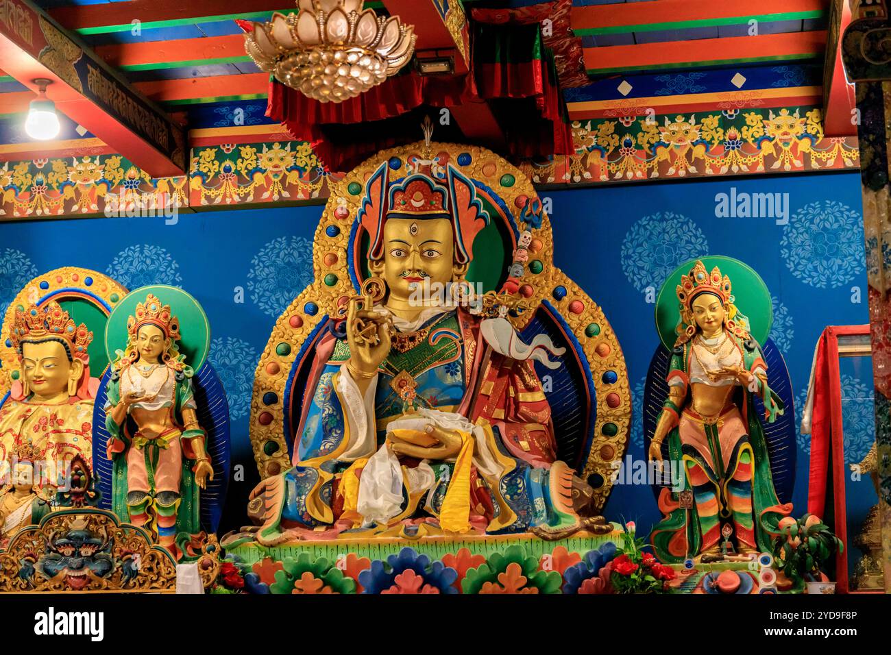 Buddhist temple architecture in Nepal. Interior of a typical nepali and ...