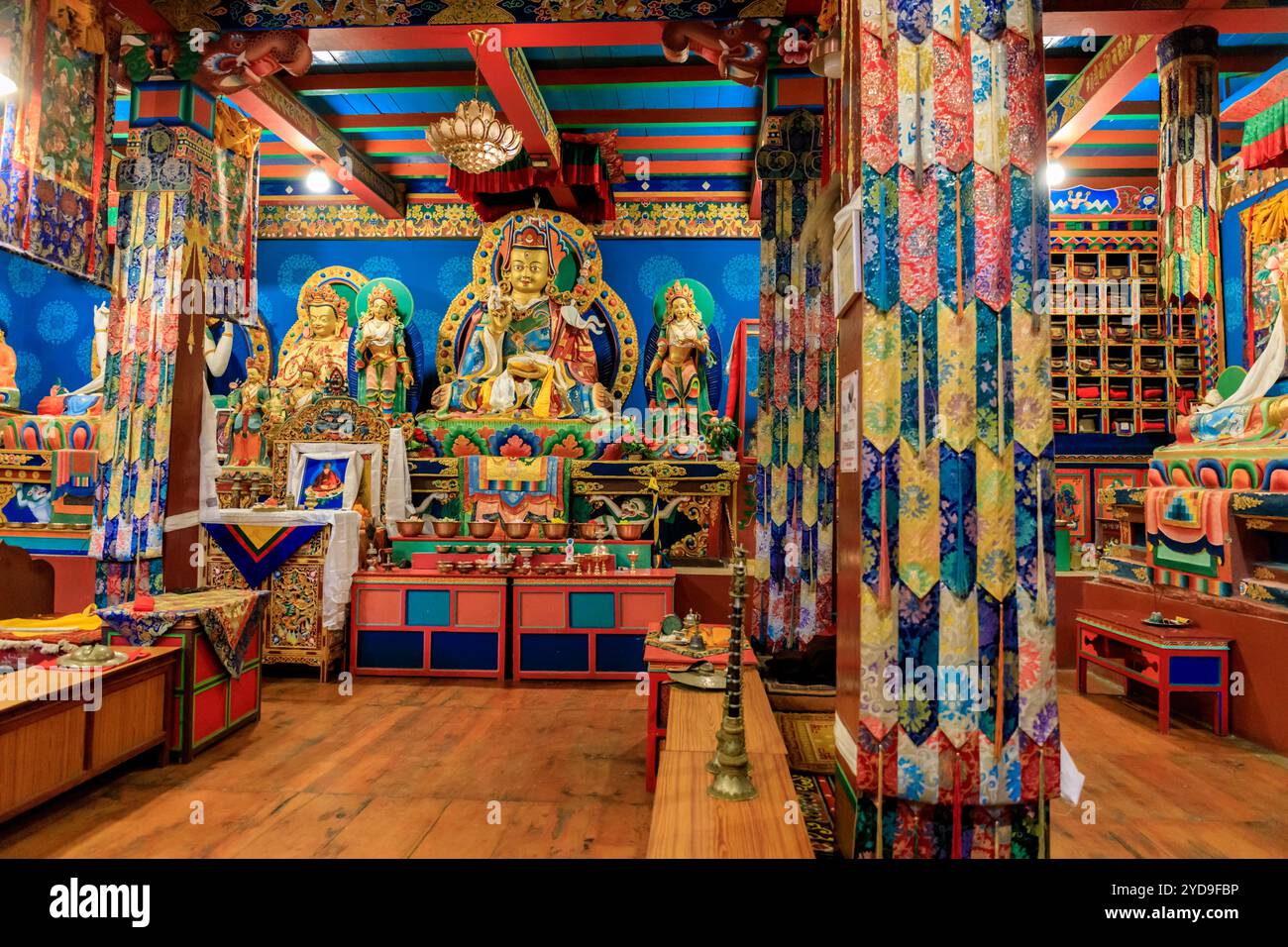 Buddhist temple architecture in Nepal. Interior of a typical nepali and ...