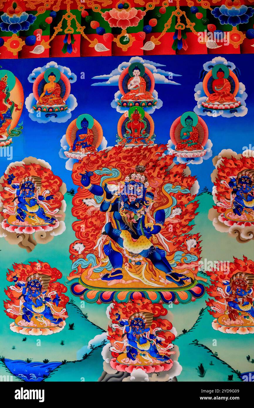 Buddhist temple architecture in Nepal. Interior of a typical nepali and ...