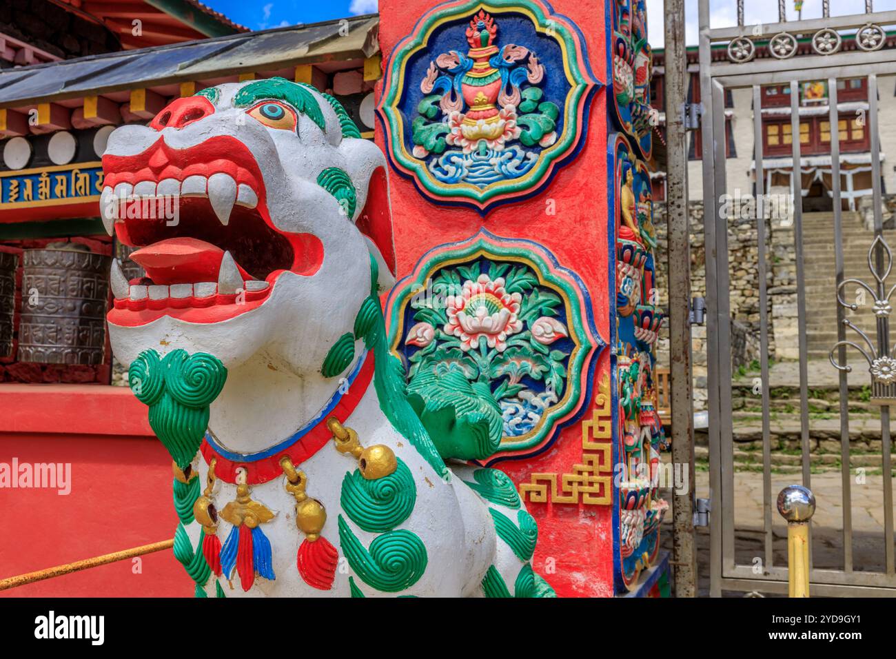 Buddhist temple architecture in Nepal. Interior of a typical nepali and ...