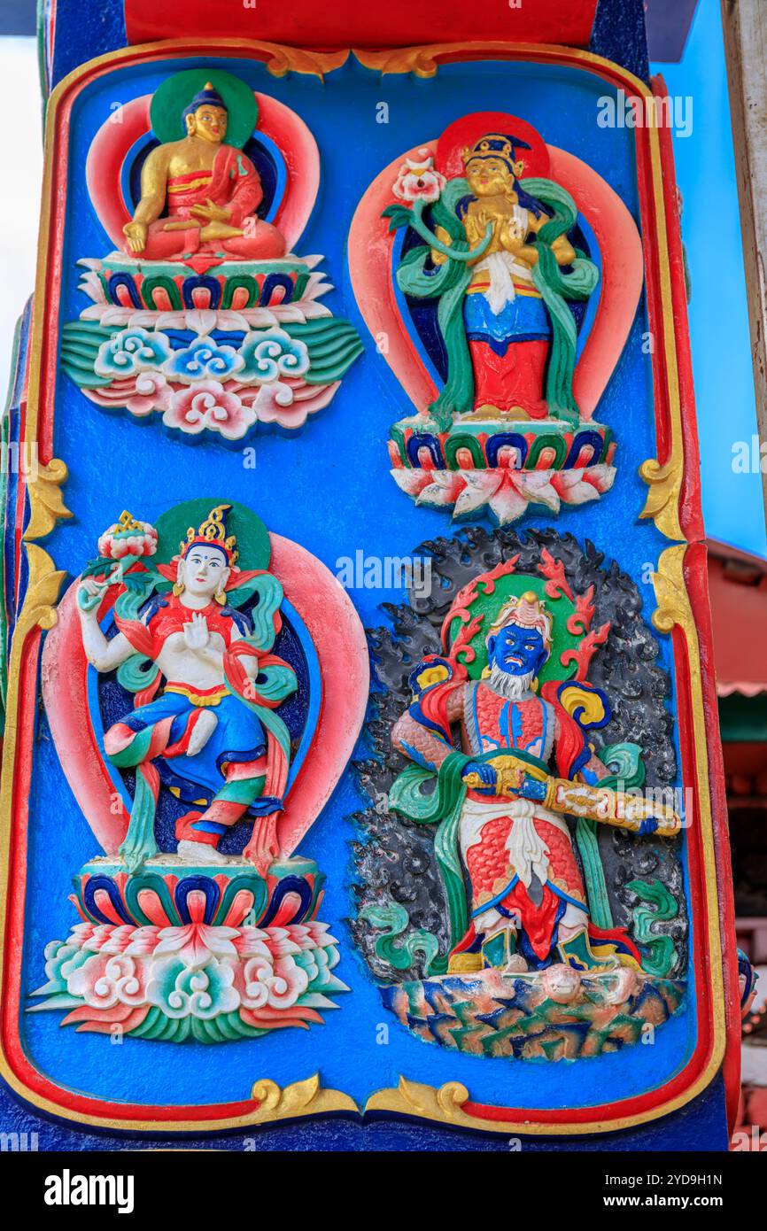 Buddhist temple architecture in Nepal. Interior of a typical nepali and ...