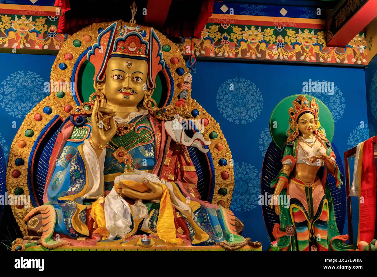 Buddhist temple architecture in Nepal. Interior of a typical nepali and ...