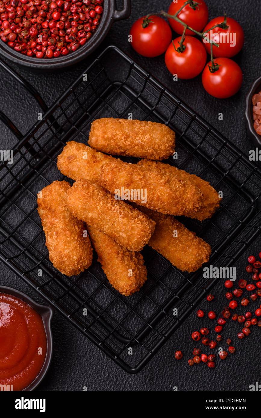 Delicious crispy cheese sticks with mozzarella, salt and spices ...