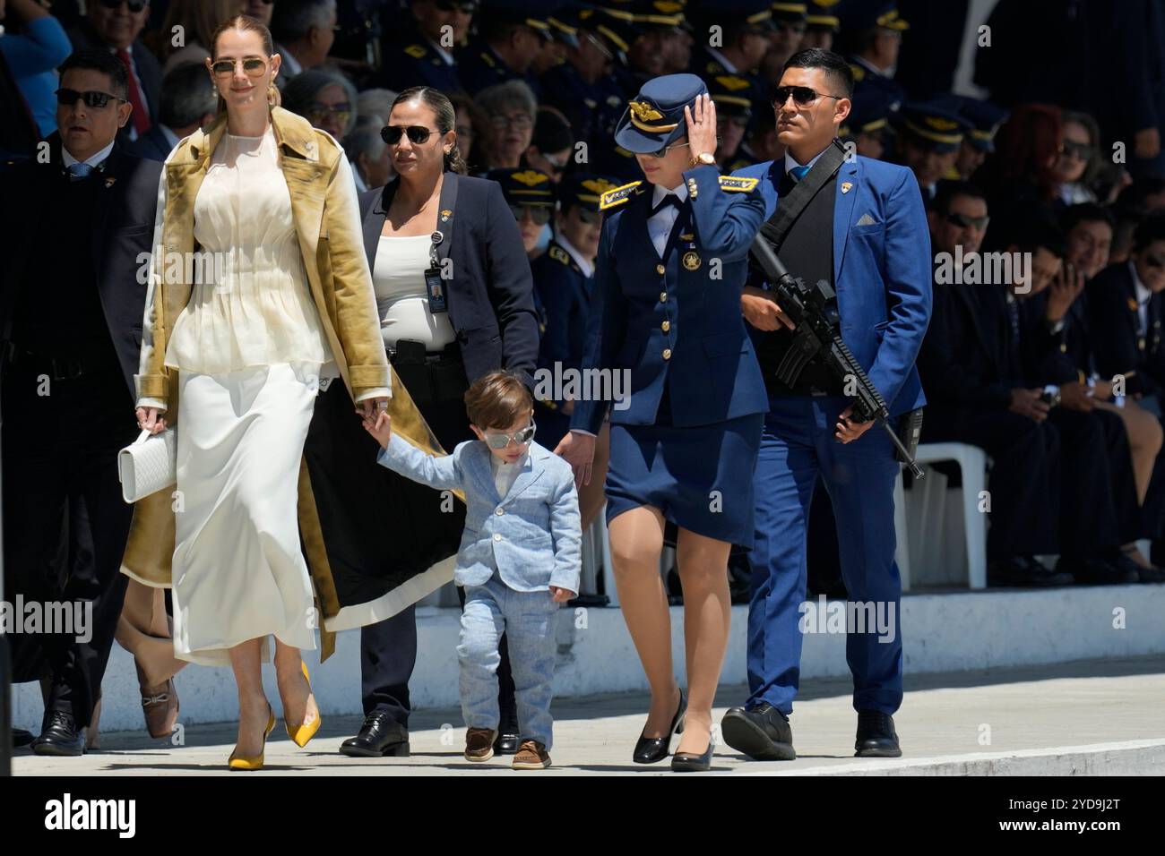 Ecuador's first lady Lavinia Valbonesi and her son Furio, arrive to a ...