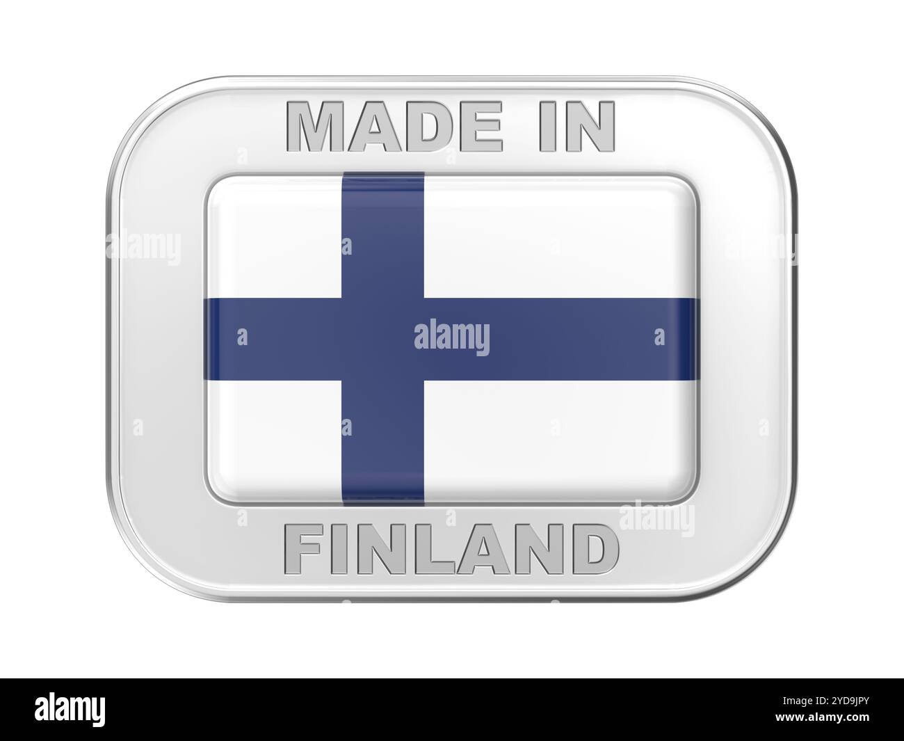 Made in Finland, silver badge with the flag of Finland Stock Photo - Alamy
